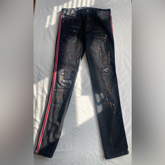 Jeans | Size 3 Kilogram Black Denim Splatter Paint Red And White ...
